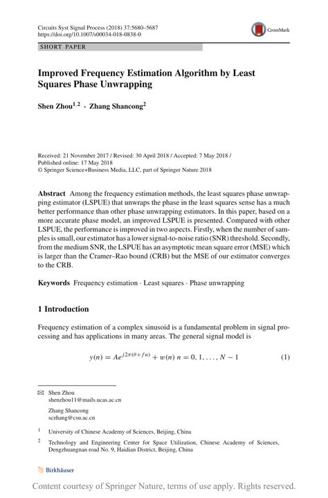 Improved Frequency Estimation Algorithm By Least Squares Phase Unwrapping