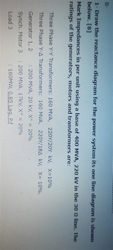 1 Draw The Reactance Diagram For The Power System Chegg Com