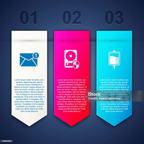 새로 만들기 이메일 수신 메시지 하드 디스크 드라이브 Hdd 보호 및 Iv 가방을 설정합니다 비즈니스 인포그래픽 템플릿입니다 벡터 가방에 대한 스톡 벡터 아트 및 기타