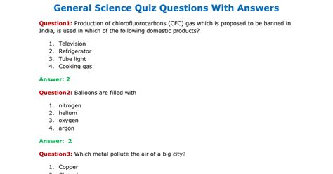 General Science Quiz Questions
