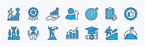 성공 아이콘 집합입니다 성공적인 경영 사업 개발 목표 목표 계획 우승자 업적 트로피 배지 메달 대회 졸업 모자 산 정상 깃발 성장 그래프를 포함합니다 벡터 일러스트 레이 션