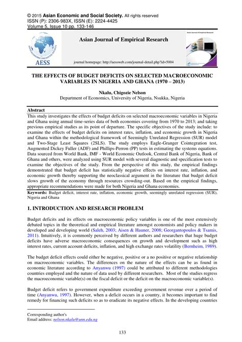 Pdf The Effects Of Budget Deficits On Selected Macroeconomic