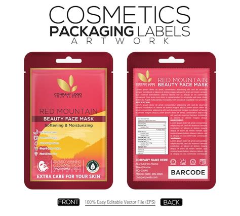 Premium Vector Cosmetics Packaging Labels Artwork Pouch Design Red