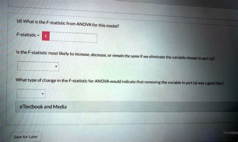 Solved D What Is The F Statistic From Anova For This Model F