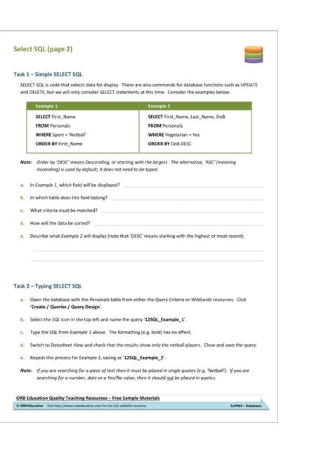 Databases 2025 Yrs 7 8 Orb Education Australia