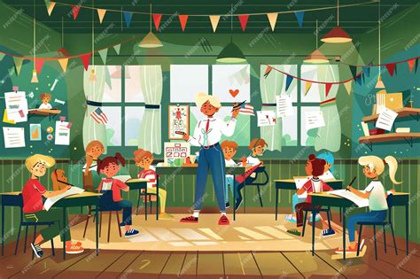 Flat Illustration Of American Classroom Premium Ai Generated Vector