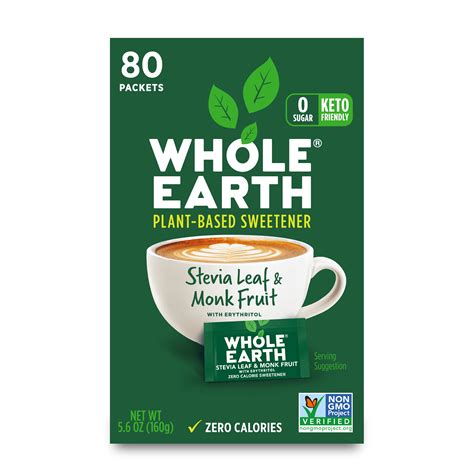 Whole Earth Stevia Leaf And Monk Fruit Sweetener 80 Ct 56 Oz