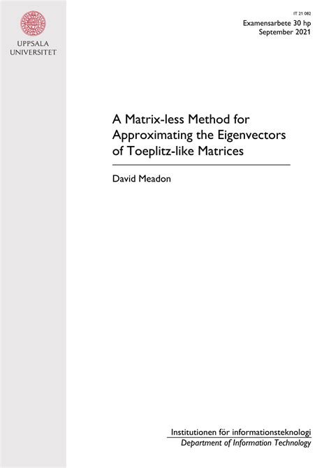 Pdf A Matrix Less Method For Approximating The Eigenvectors Of Toeplitz Like Matrices