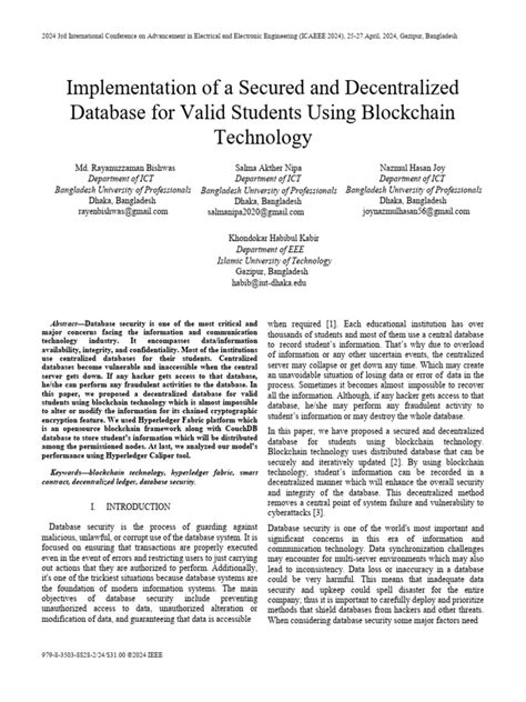 Implementation Of A Secured And Decentralized Database For Valid