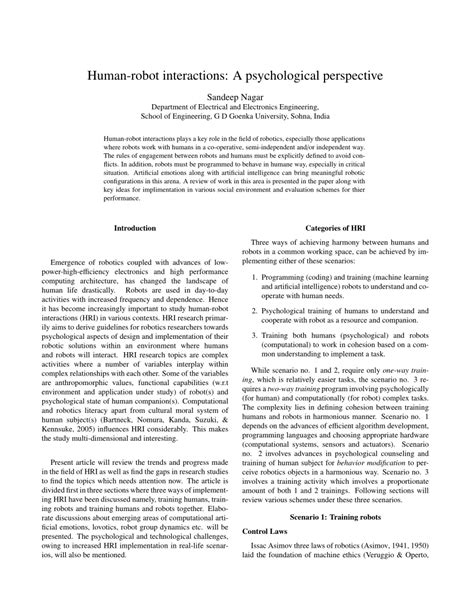 PDF Human Robot Interaction A Psychological Perspective