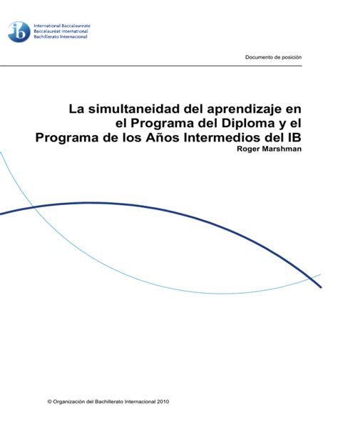 La Simultaneidad Del Aprendizaje En El Programa Del Diploma Y El