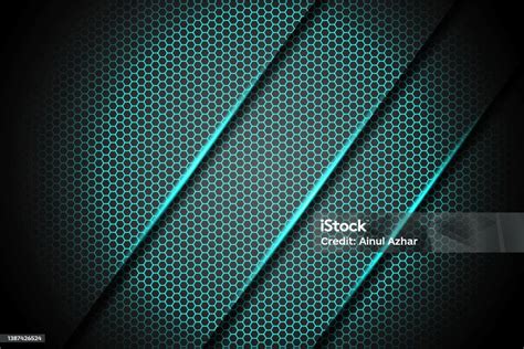 다크 그레이 메탈릭 디자인의 육각형 메쉬 패턴의 추상적인 녹색 라이트 라인 슬래시 모던 럭셔리 배경 벡터 일러스트 강철에 대한 스톡 벡터 아트 및 기타 이미지 Istock