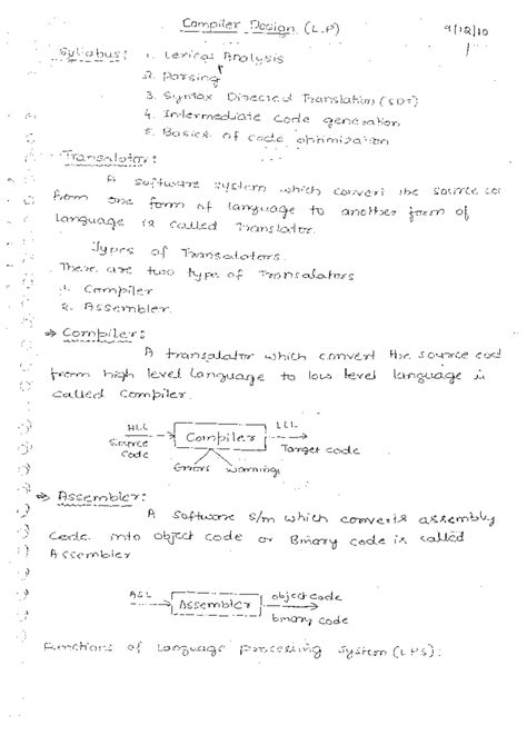 Compiler Design Class Notes Updated Copy Studocu