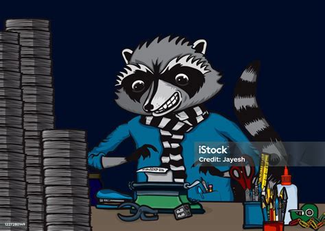 Ilustración De Mapache Trabajando Late Horizontal Design Gtillustration