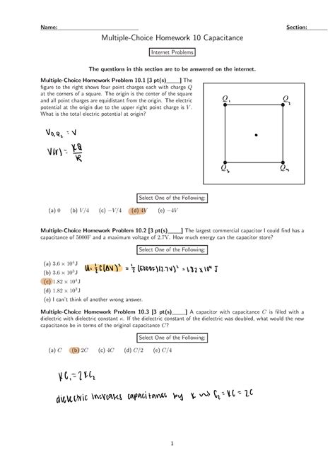 MC HW Multiple Choice HW Name Section Multiple Choice Homework Capacitance Internet
