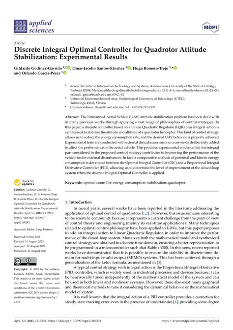Pdf Discrete Integral Optimal Controller For Quadrotor Attitude