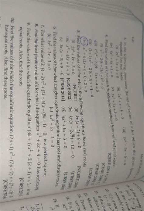 The Following Equations Have Real And Equal Roots 4 Find The Values Of