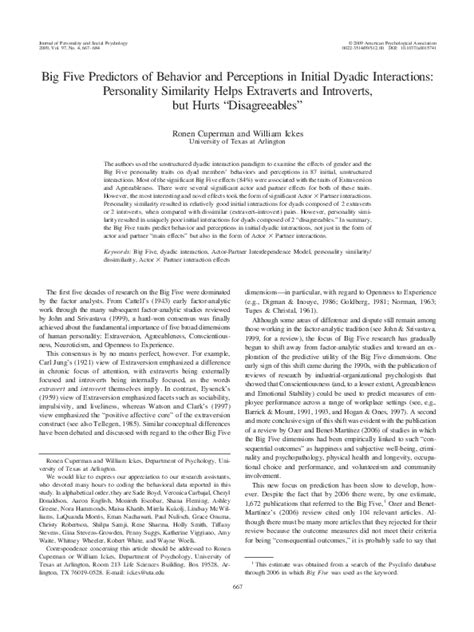 Pdf Big Five Predictors Of Behavior And Perceptions In Initial Dyadic Interactions