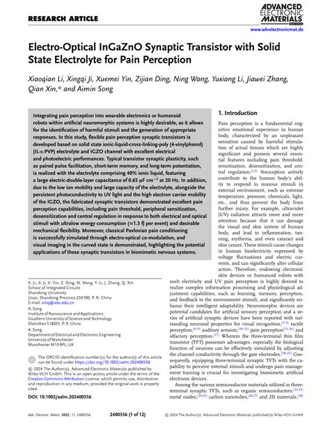 Pdf Electro‐optical Ingazno Synaptic Transistor With Solid State