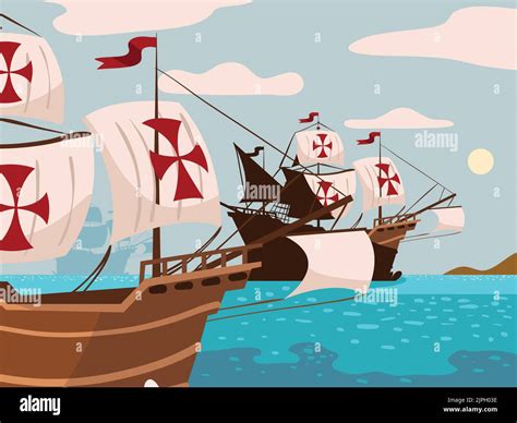 Ships At Sea Columbus Day Stock Vector Image And Art Alamy