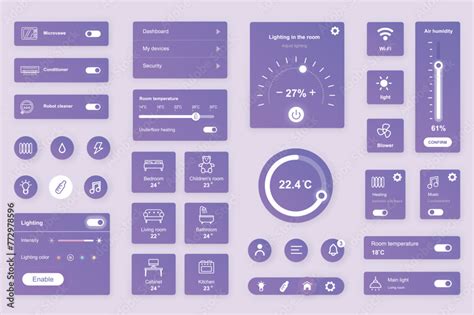 User Interface Elements Set For Smart Home Mobile App Or Web Kit Template With Hud Automation