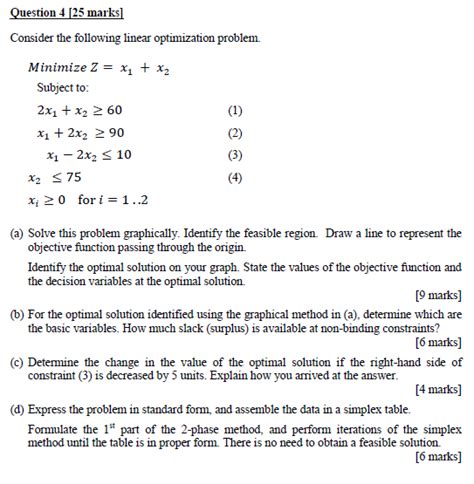 Consider The Following Linear Optimization Problem