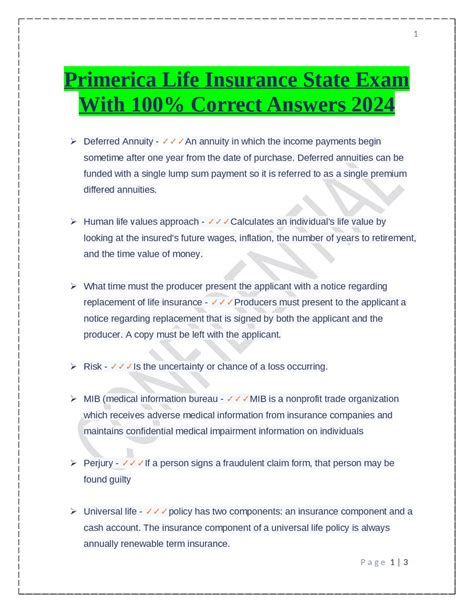 Primerica Life Insurance State Exam With 100 Correct Answers 2024
