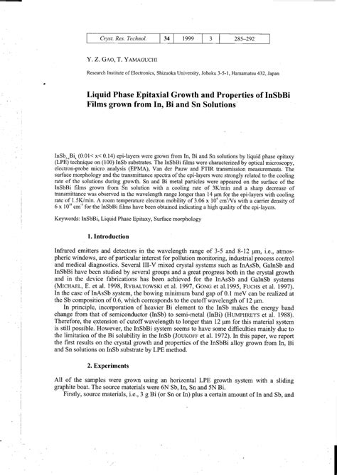 Pdf Liquid Phase Epitaxial Growth And Properties Of Insbbi Films