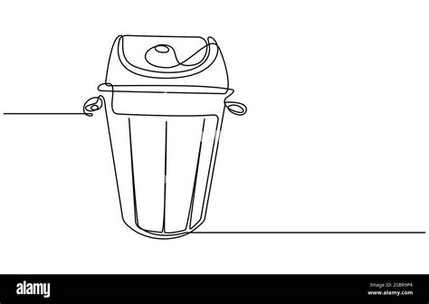 One Line Drawing Trash Bin Clean Environment Vector One Continuous