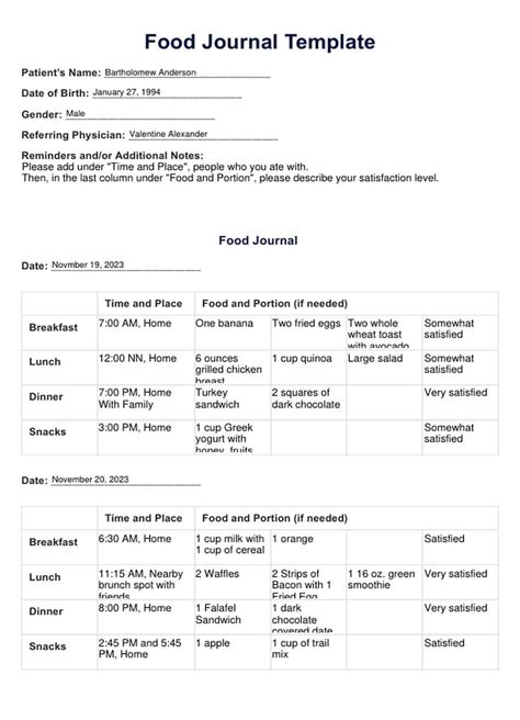 Food Journal Template And Example Free Pdf Download