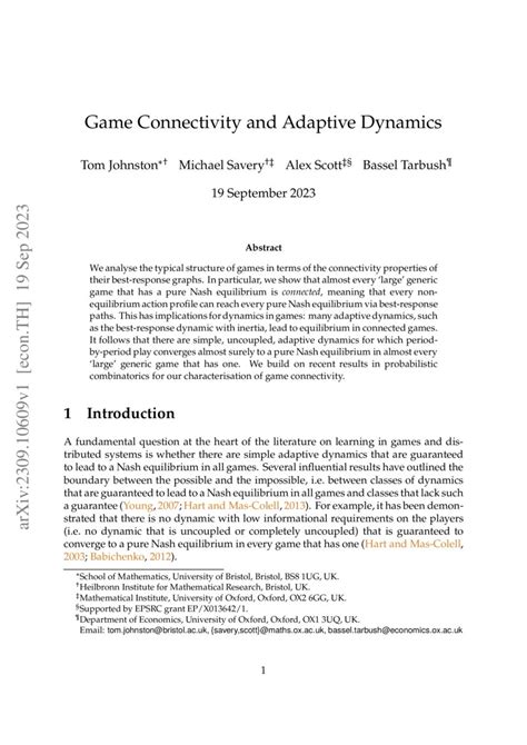 Game Connectivity And Adaptive Dynamics Deepai