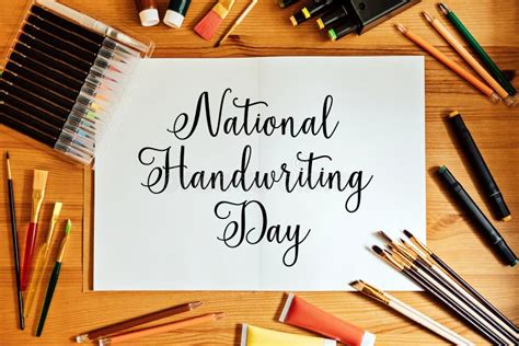National Handwriting Day 23 January Hand Lettering Inscription Text On Paper Notepad With Pens