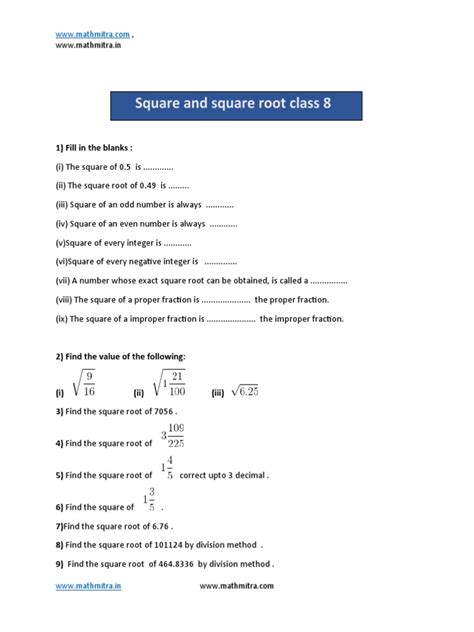 Square And Square Root Pdf Teaching Methods And Materials Computers
