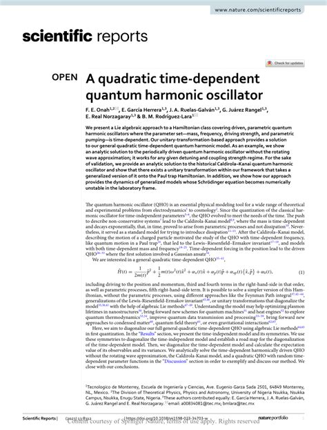 PDF A Quadratic Time Dependent Quantum Harmonic Oscillator