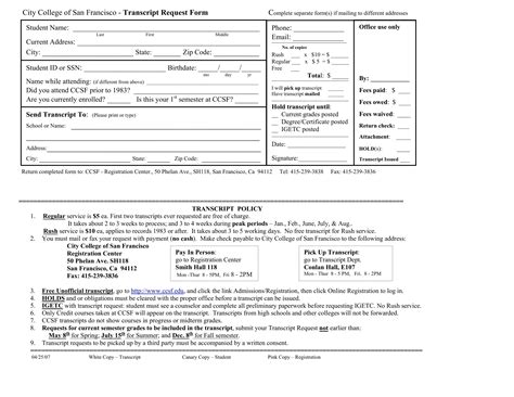 Ccsf Transcript Form ≡ Fill Out Printable Pdf Forms Online