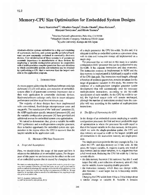 memory cpu size optimization for embedded system designs ieee