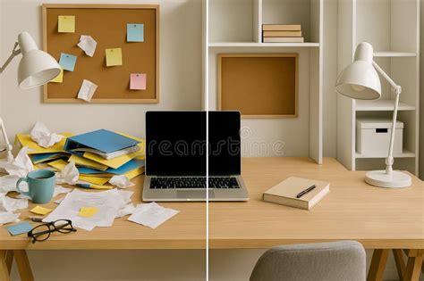 Before And After Of Home Office Desk Organization With Cluttered