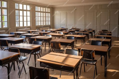 Premium Photo An Empty Schoolclass With A Cleared Board