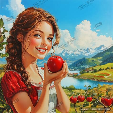 Ai创作图手绘座在苹果上的姑娘 苹果水果插画女孩 红苹果美人 卡通女孩苹果图片 苹果插画人物 采摘苹果手绘 摘苹果女孩 女孩抱苹果 挎苹果的女人 小女孩苹果包装插画 捧苹果女孩 手绘插画卡通