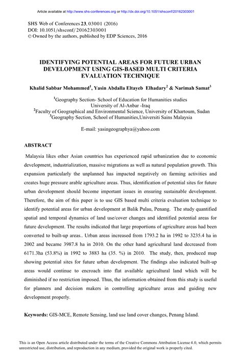 Identifying Potential Areas For Future Urban Development Using Gis Based Multi Criteria