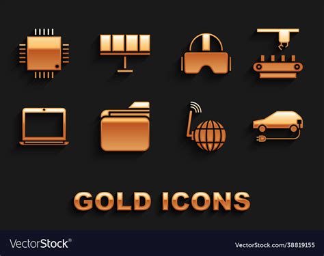 Set Document Folder Factory Conveyor System Belt Vector Image