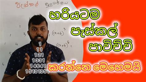 පැස්කල් ත්‍රිකෝණ සිද්ධාන්තය Pascals Triangle Youtube