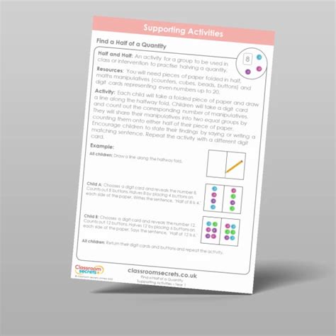 Year 1 Find A Half Of A Quantity Supporting Activity Resource Classroom Secrets