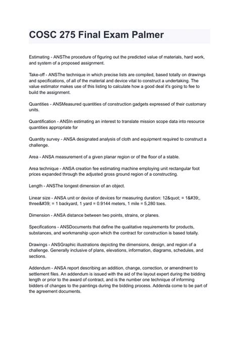 COSC Final Exam Palmer Questions And Answers Rated A Cosc Stuvia US