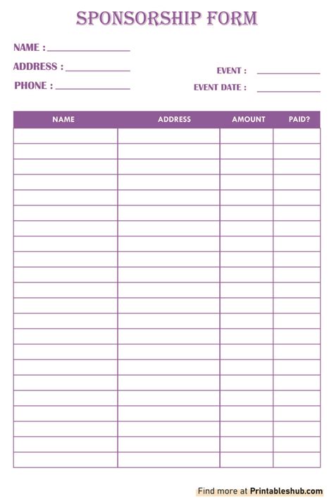 Free Printable Blank Sponsorship Form Templates Pdf Included