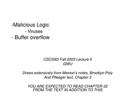 Ppt Malicious Logic Viruses Buffer Overflow Powerpoint