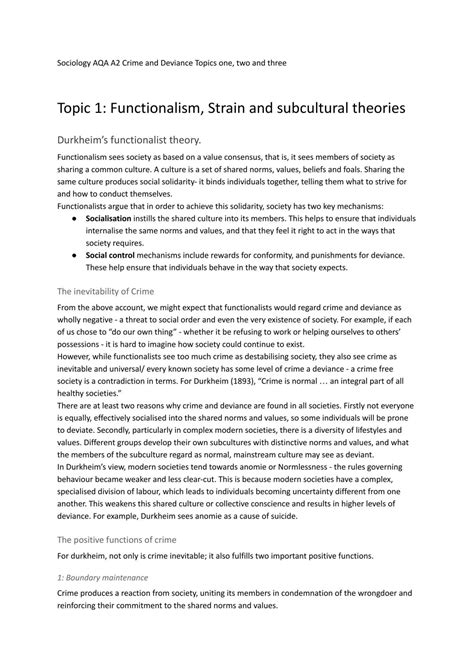 Sociology Aqa A2 Crime And Deviance Topics One Two And Three