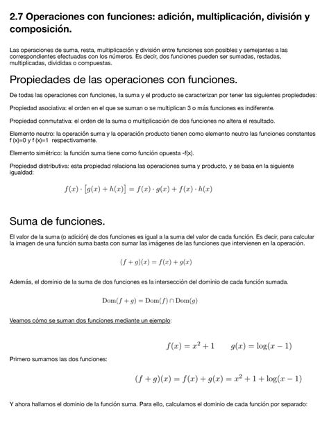 Operaciones Con Funciones Adición Multiplicación División Y