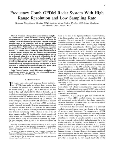 Pdf Frequency Comb Ofdm Radar System With High Range Resolution And Low Sampling Rate