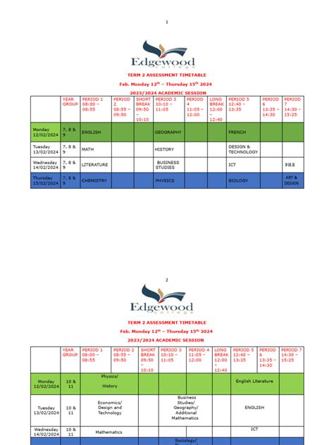 Term 2 Assessment Timetable Pdf Science